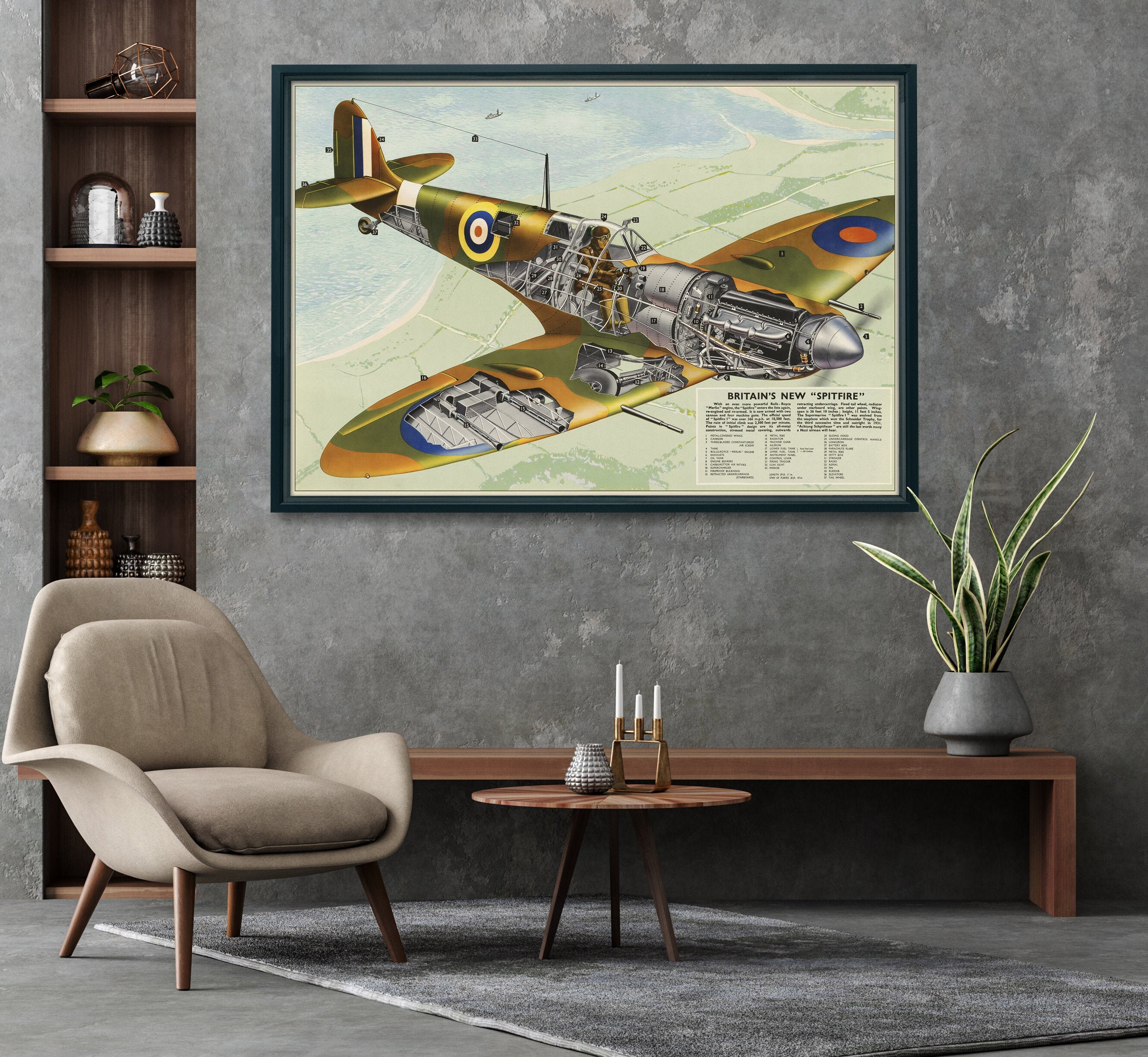 World War 2 Spitfire Airplane Poster| British WW2 Wall Art| Cutaway ...