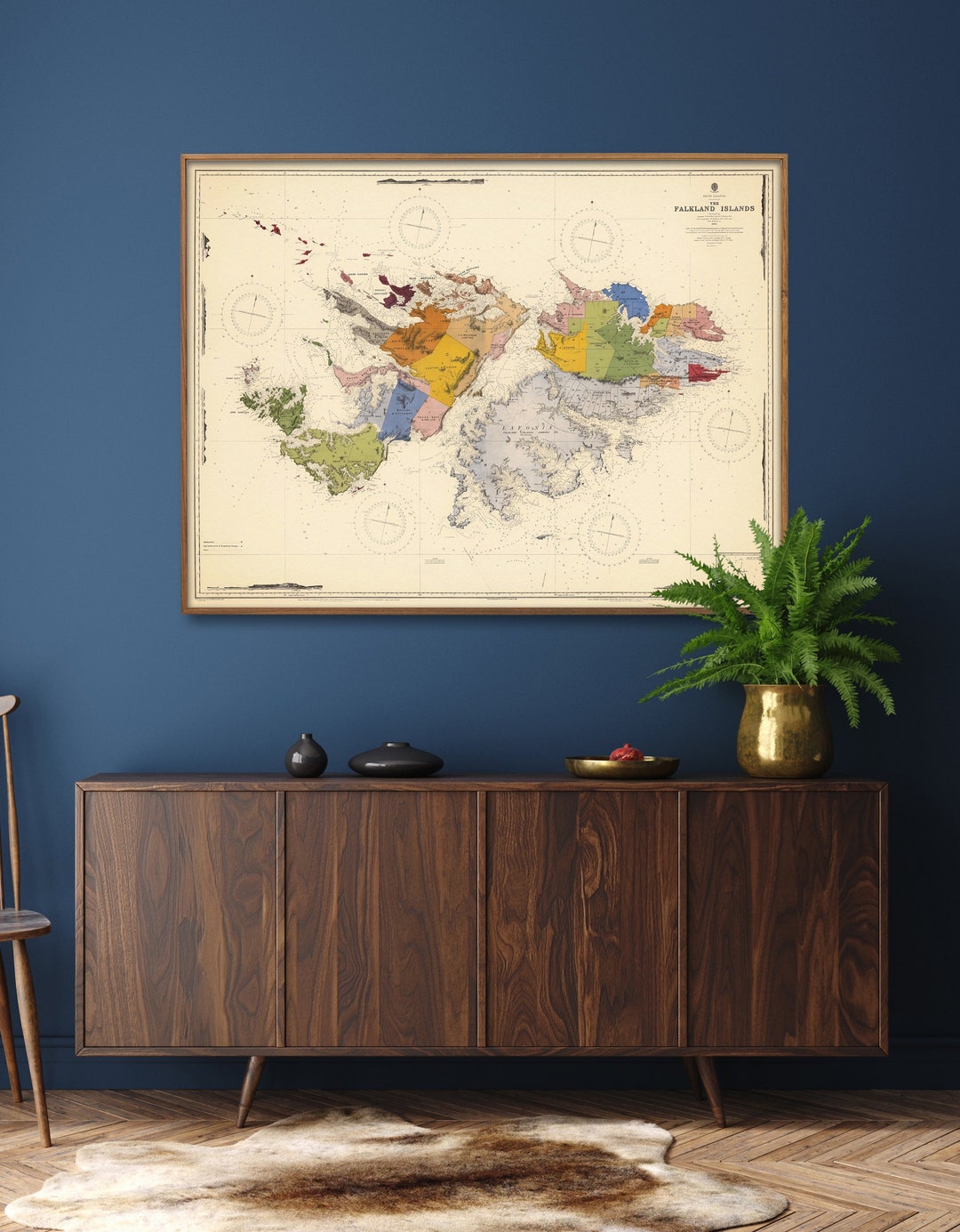 Falkland Islands Vintage Map Print Falkland Large Poster Wall Art Home ...
