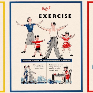 Healthy Lifestyle Vintage Chart Print, Health, Food, Hygiene, Fitness ...