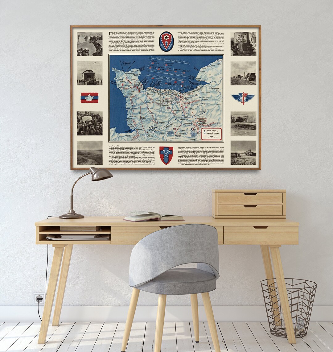 Normandy Invasion 1944 D Day Vintage Map Print World War 2 Map Poster ...
