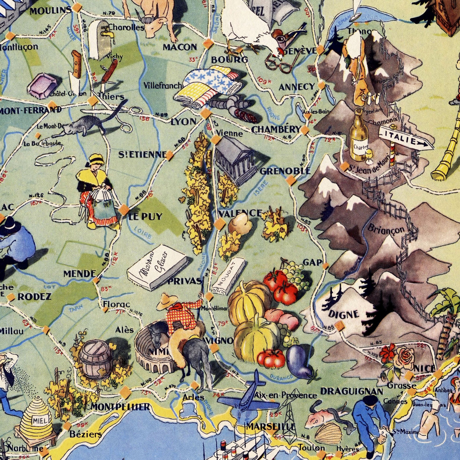 Vintage Gastronomic Map of France Dining Restaurant Wall - Etsy