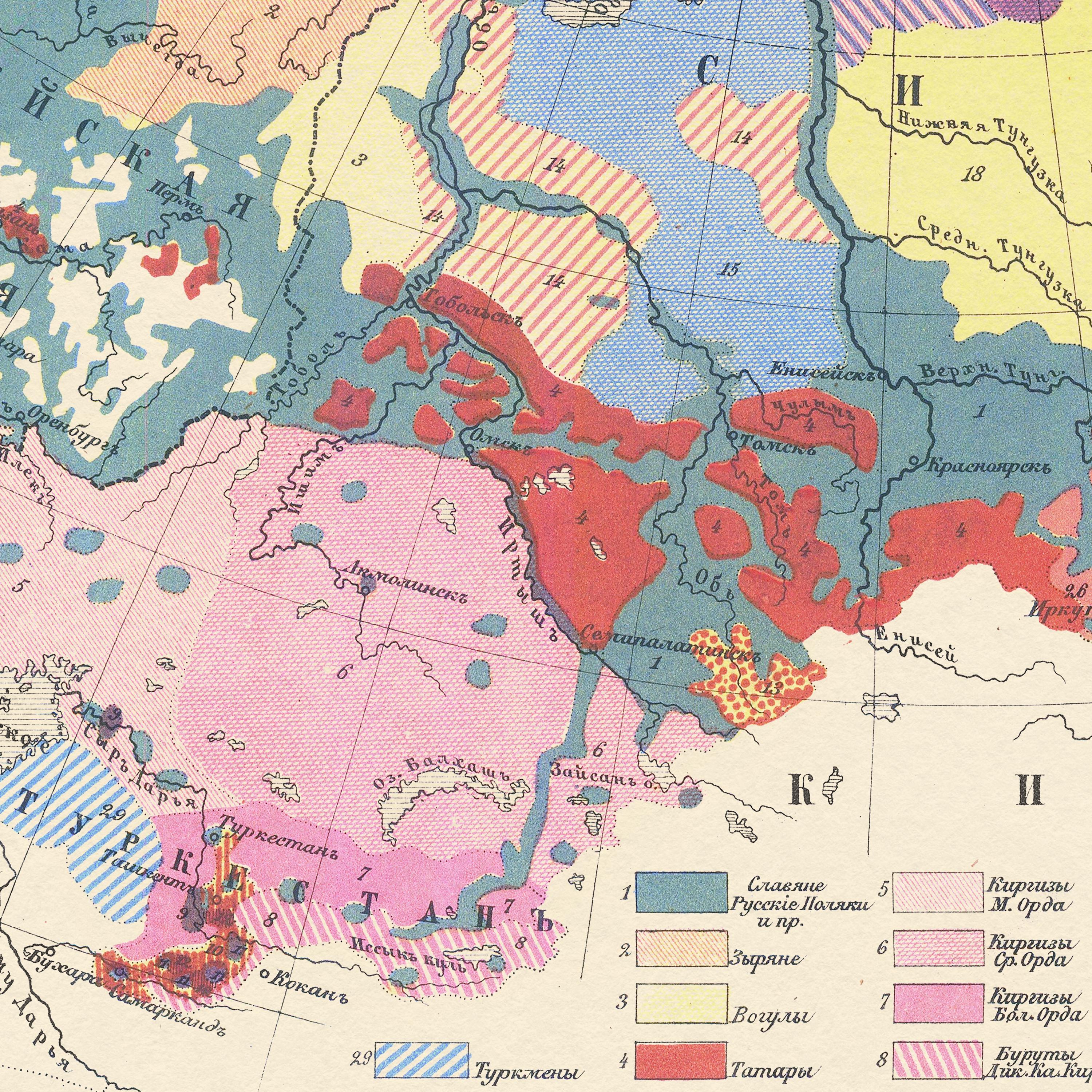 Ethnographic Map of Siberia and Turkestan - Vintage Russian Map Print ...