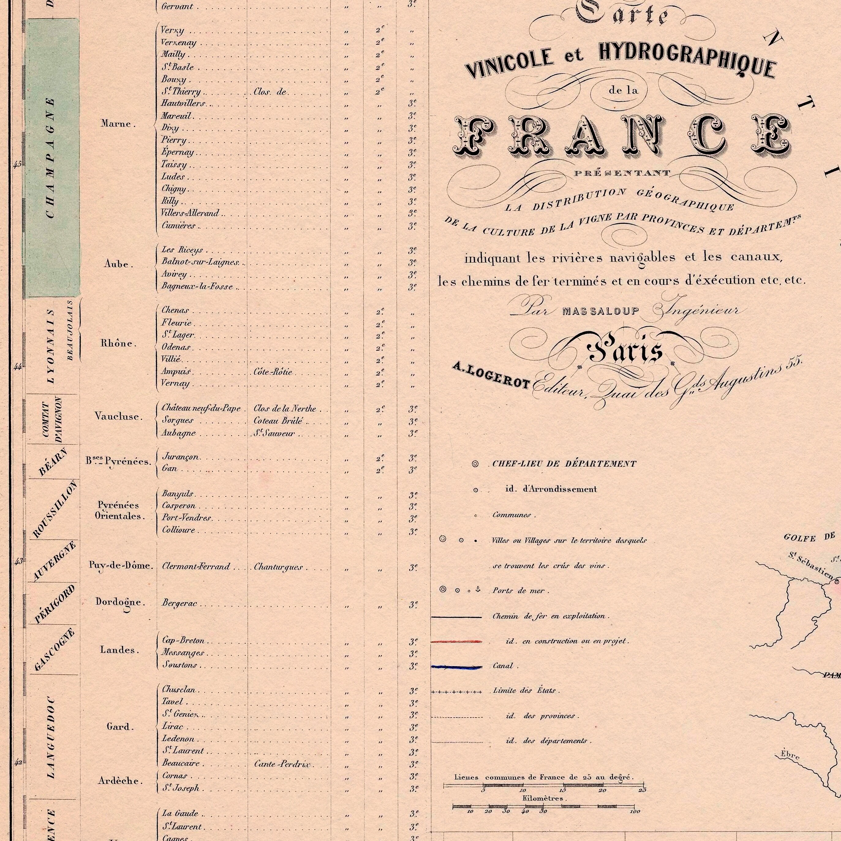 Wine and Hydrographic Map of France 1861 Vintage Wine Bar - Etsy