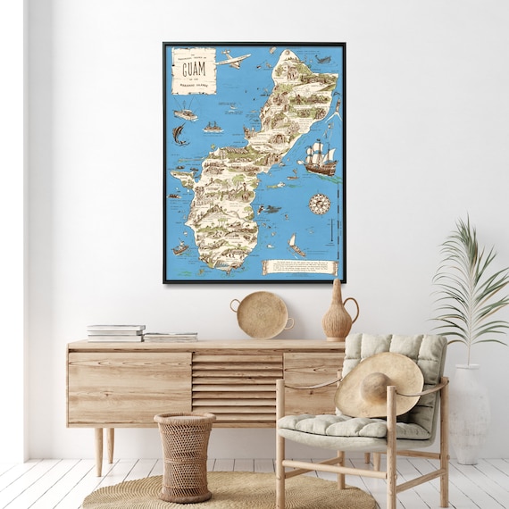 Vintage Guam Map Print Guam Poster Gift Large Map Wall Art - Etsy