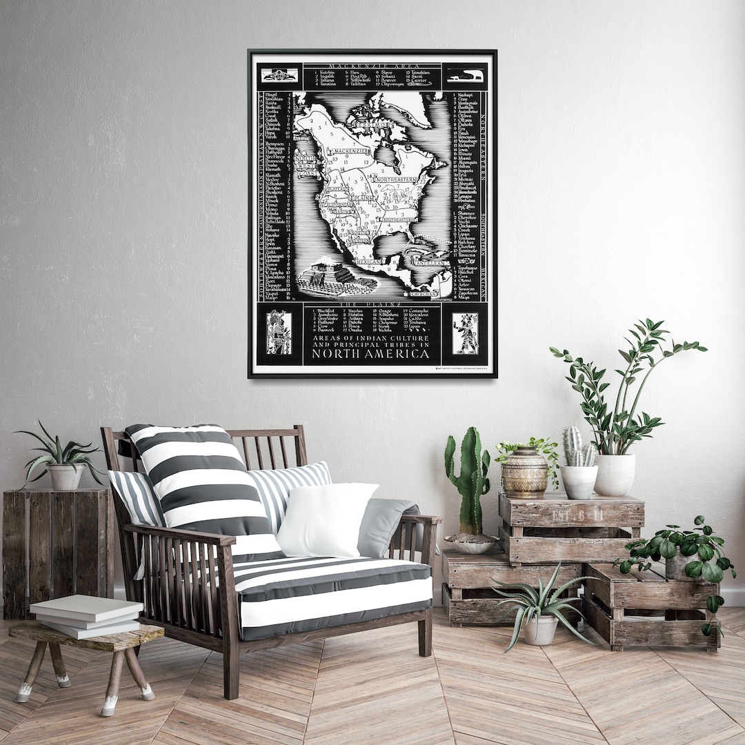 North America Indian Tribes Vintage Map Print| Native Americans Map ...