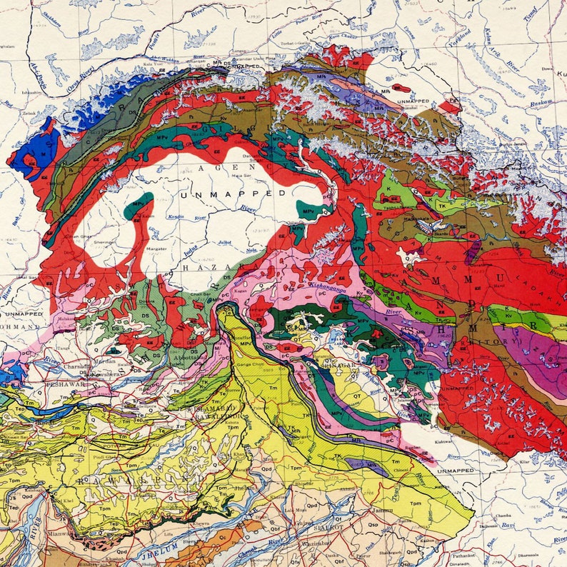 Geological Map of Pakistan Geologic Pakistan Map Geology - Etsy