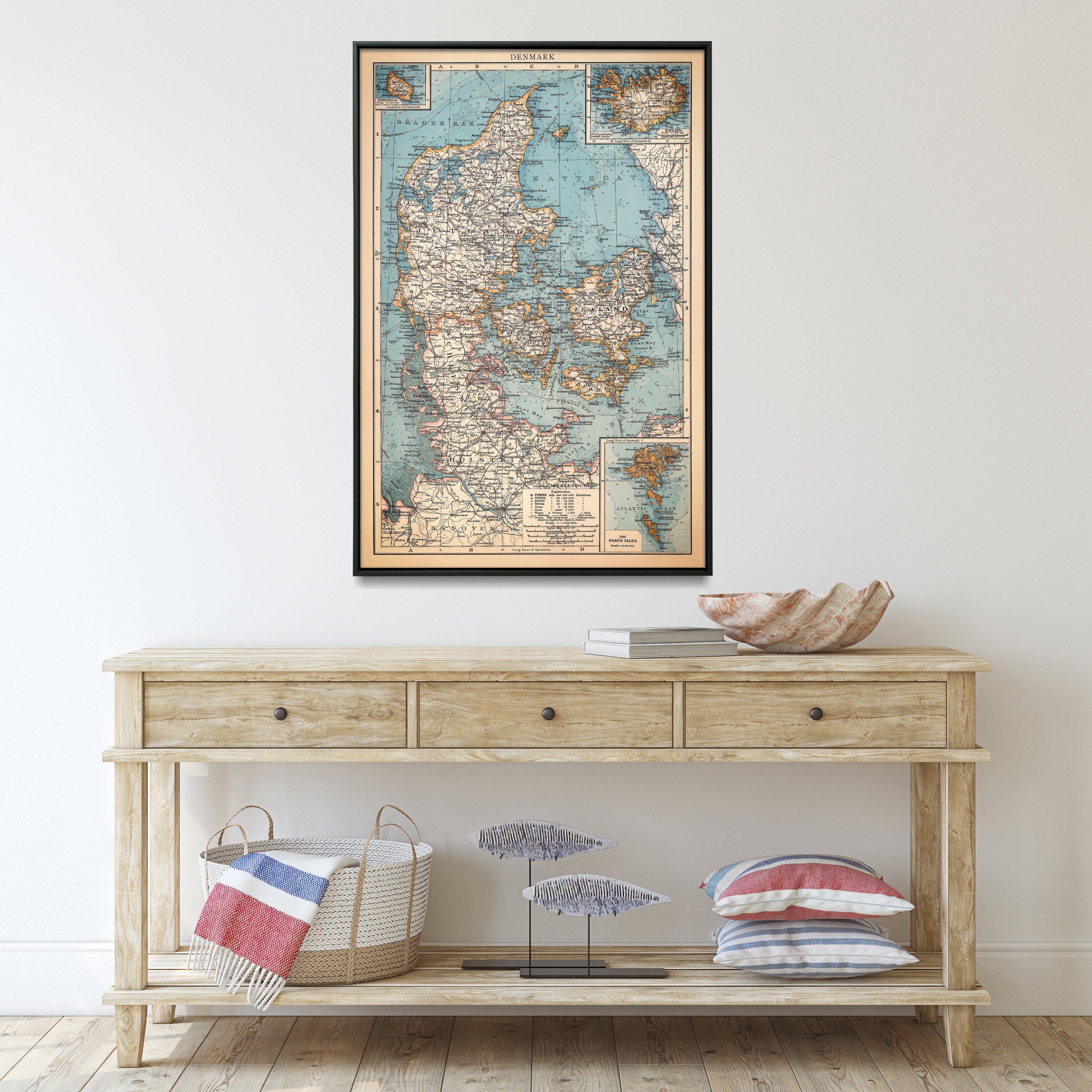 Denmark Vintage Map Print Map of Denmark Poster Denmark Home - Etsy