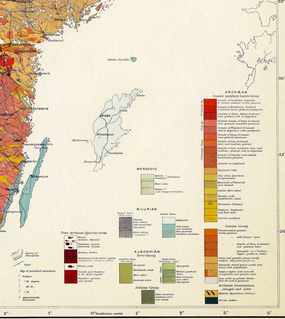 Geological Map of Sweden Geologic Sweden Map Geology Map - Etsy