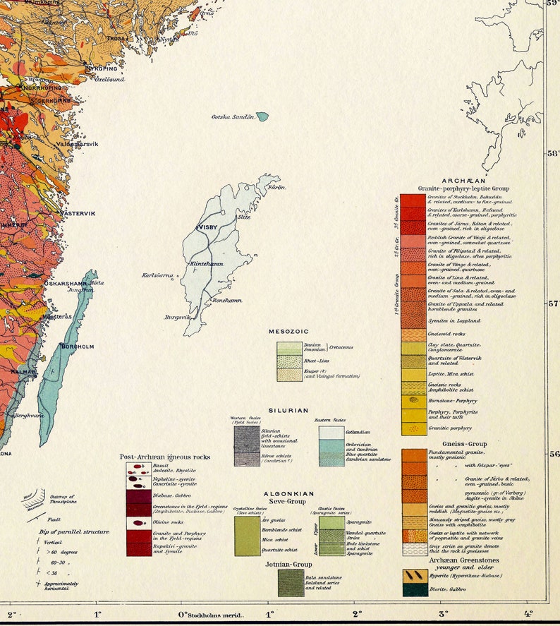 Geological Map Of Sweden Geologic Sweden Map Geology Map | Etsy