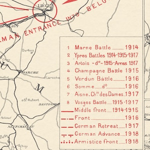 First World War: Battlefields of France - Vintage Map Print, Military ...