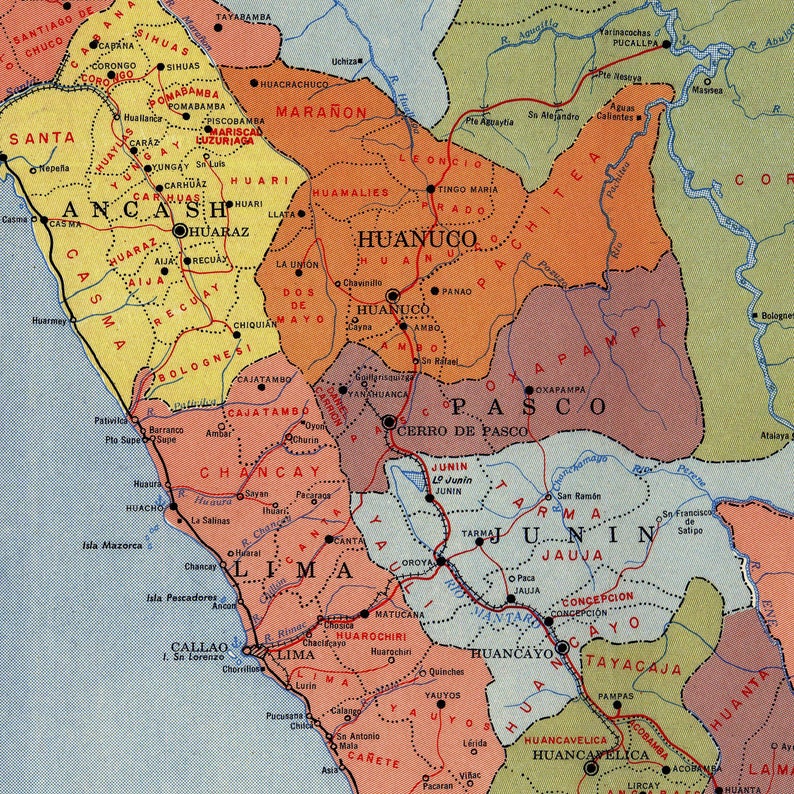 Peru Vintage Map Print Old Map of Peru Peruvian Home Decor - Etsy
