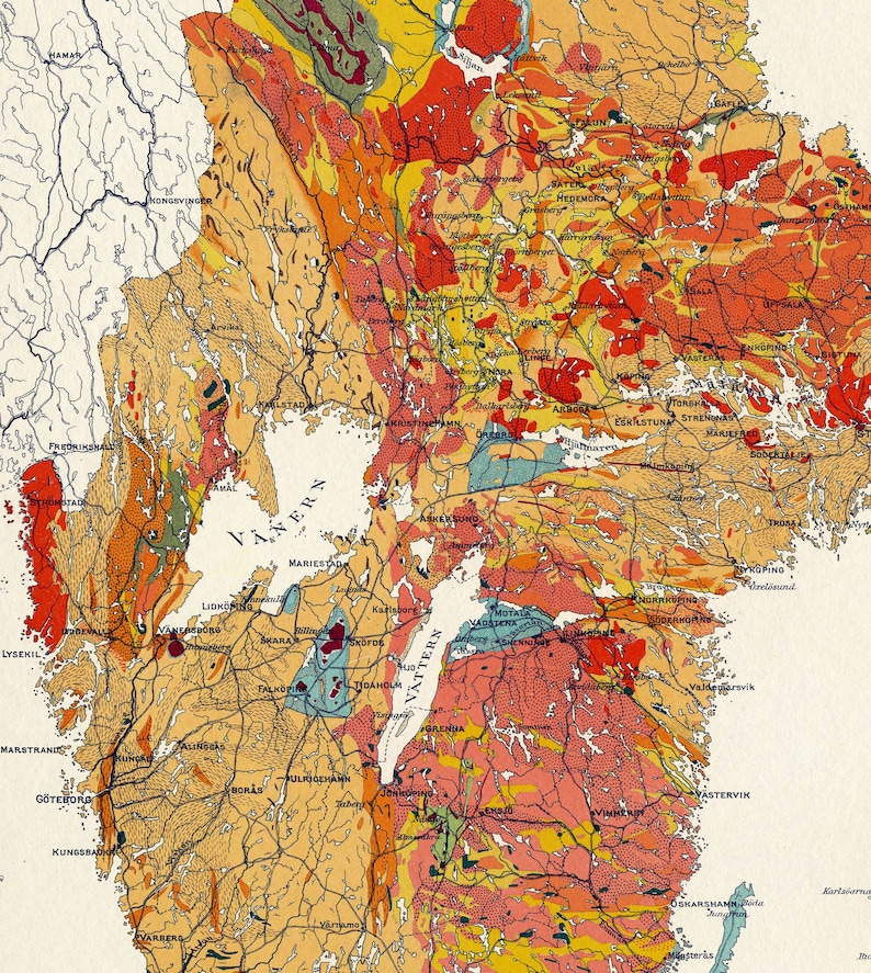 Geological Map Of Sweden Geologic Sweden Map Geology Map | Etsy