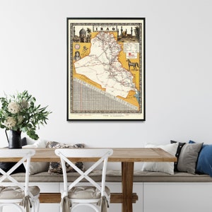 Iraq Vintage Map Print| Pictorial Poster Map of Iraq| Iraqi Wall Art ...