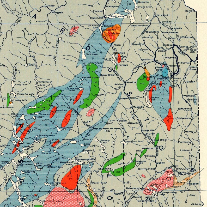 Geological Map of Maine Vintage Maine Map Geologic Map Us - Etsy
