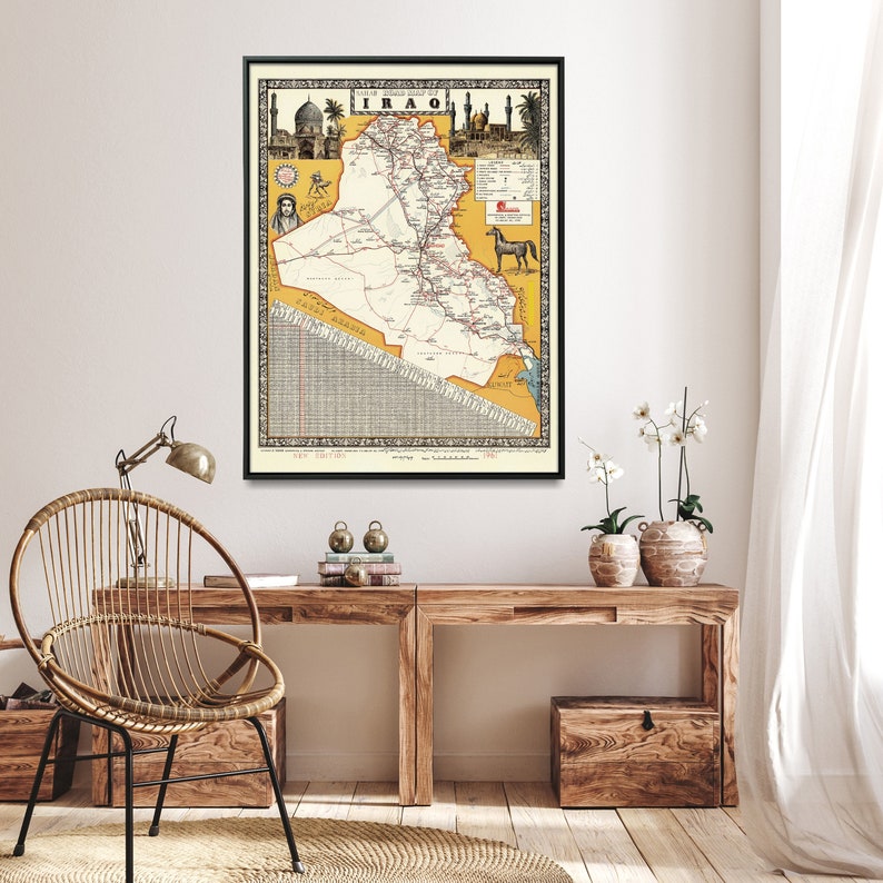 Vintage Iraq Map Print: 1961 Pictorial Road Map - Etsy