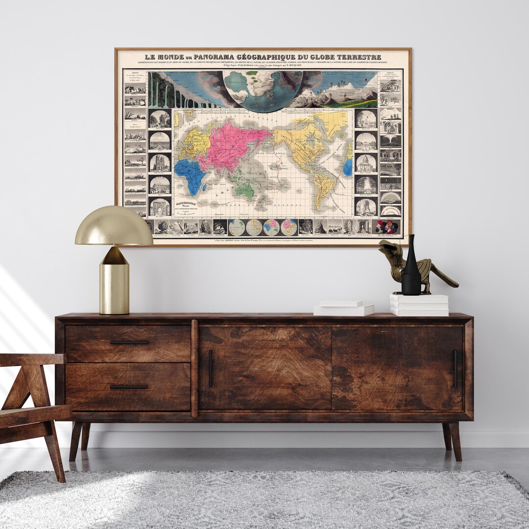 Geography: World Map Panorama - Vintage Chart Print, French ...