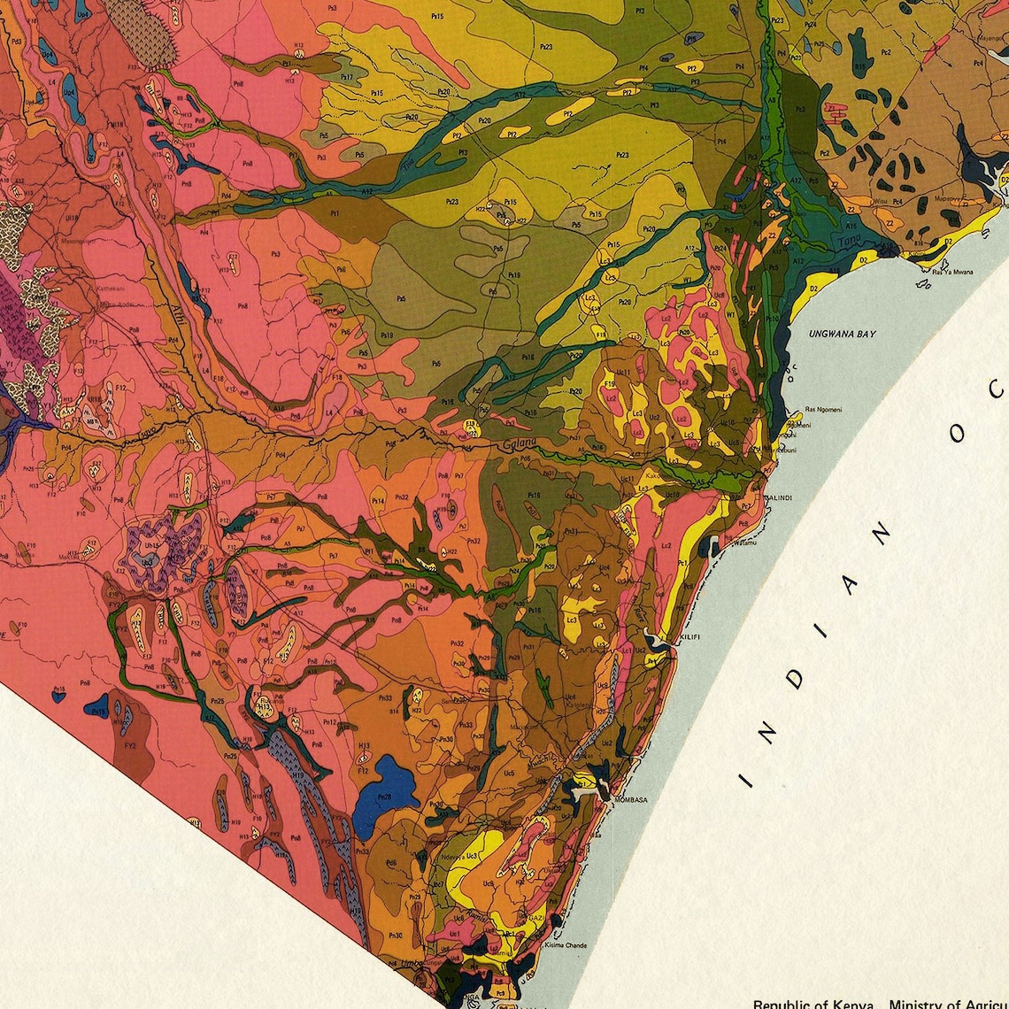 Kenya Map Soil Map of Kenya Geologic Map Kenya Art Gift | Etsy