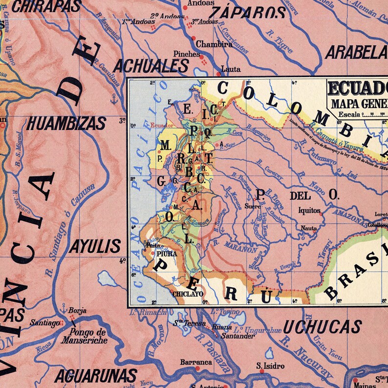 Ecuador Vintage Map Print Old Map of Ecuador Ecuador Wall - Etsy