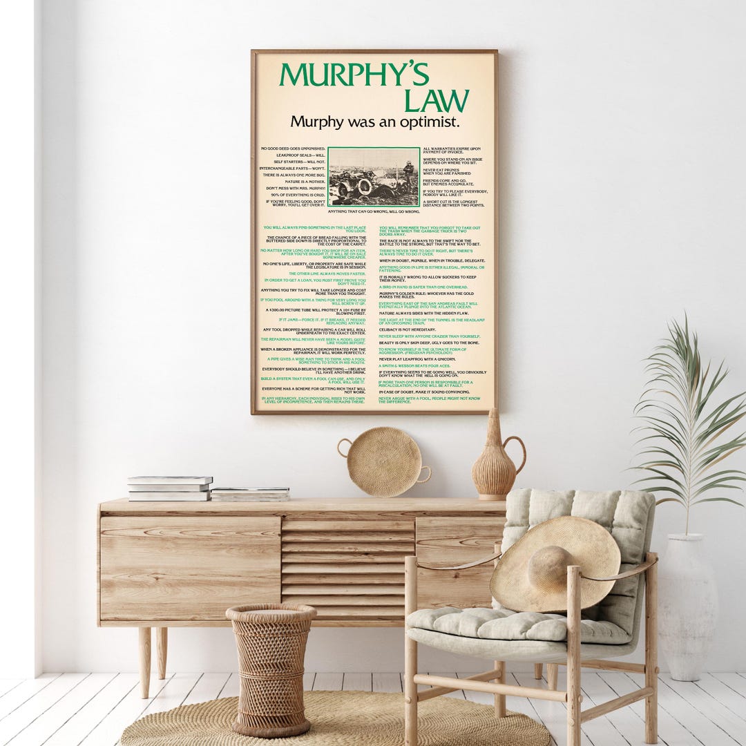 Murphy's Law Vintage Poster Print, Humorous Wall Art, Funny Home Gift ...