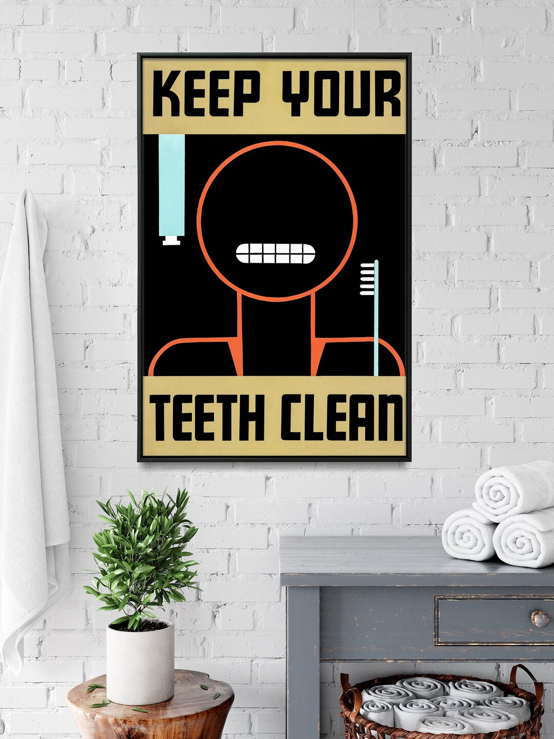 Keep Your Teeth Clean Vintage Poster Print Bathroom Wall Art Mid ...