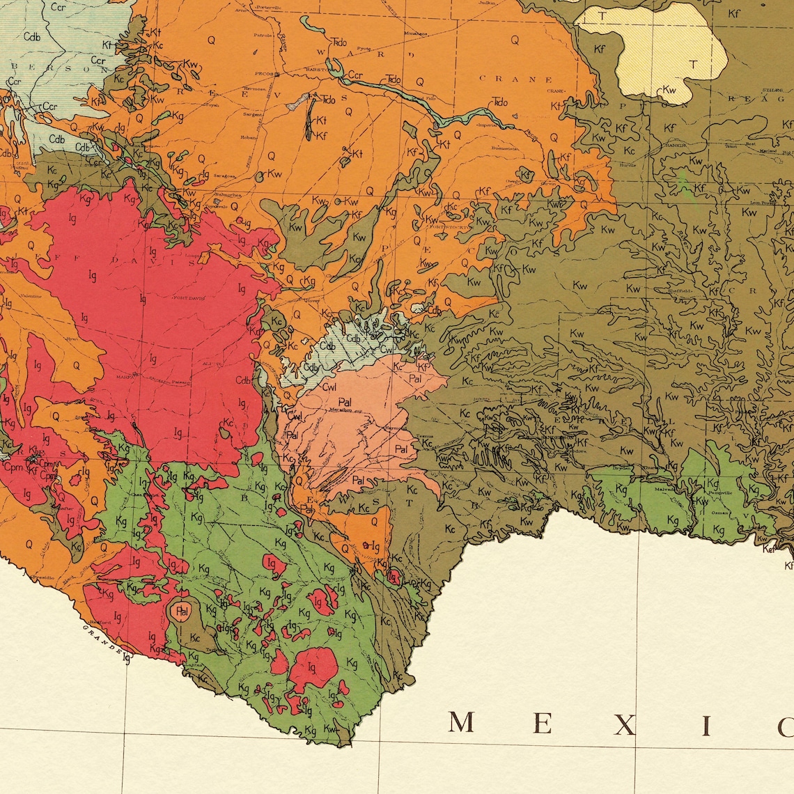 Geological Map Of Texas Texas Geology Map Vintage Large Map | Etsy