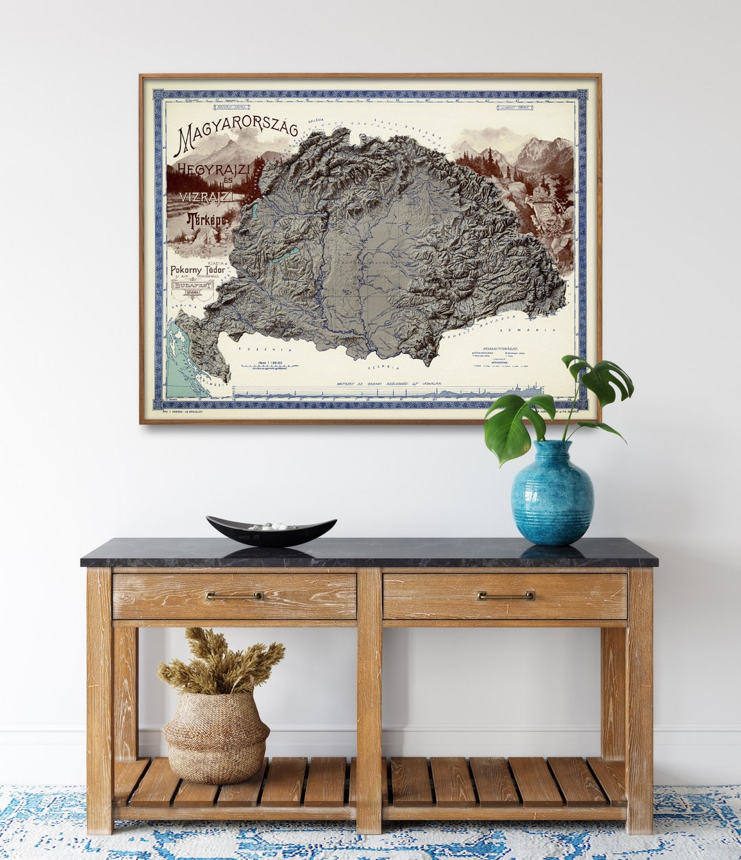 Historic Hungary Vintage Map Print, Mountains Map Poster, Hungarian ...