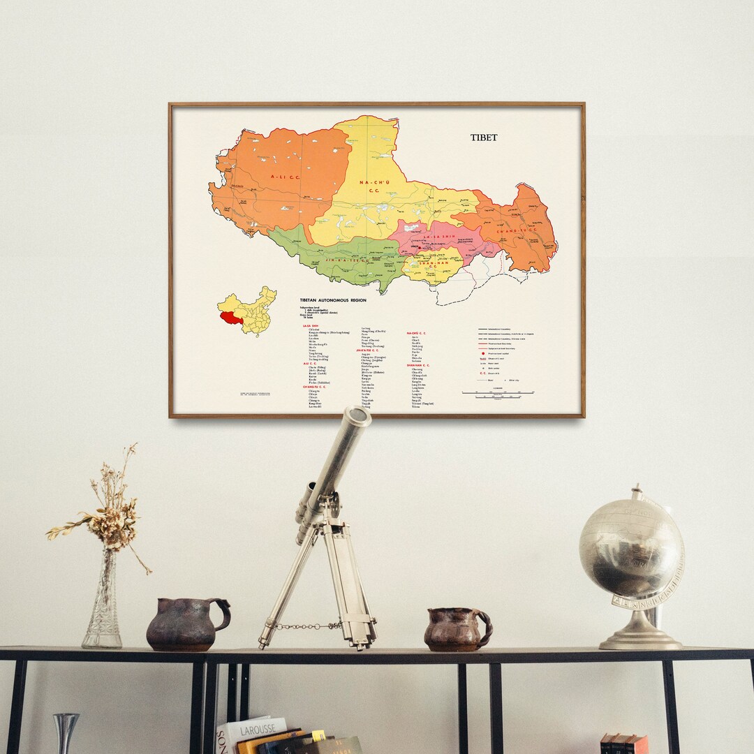 Tibet Vintage Map Print| Map of Tibet Poster| Home Gift Wall Art - Etsy
