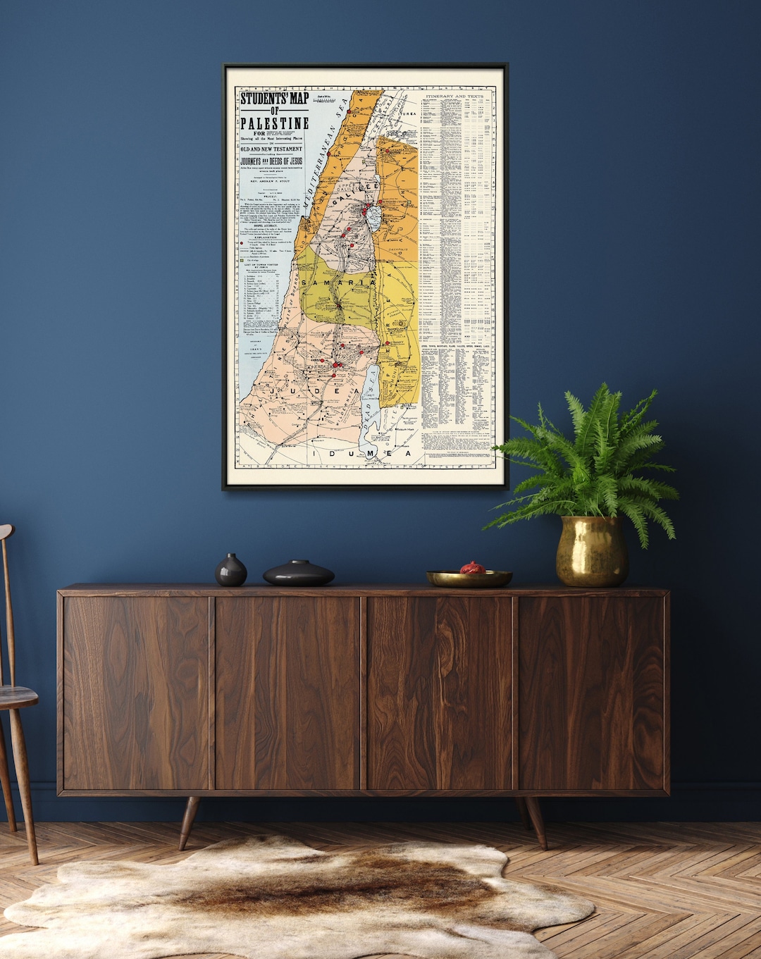 Impresión de mapas vintage de estudio bíblico/ Arte bíblico de la pared ...