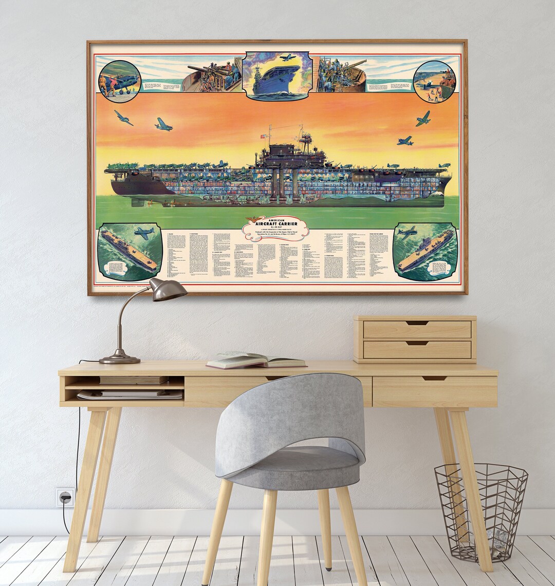 Ww2 American Aircraft Carrier Poster U.S.S. enterprise Cutaway Print ...