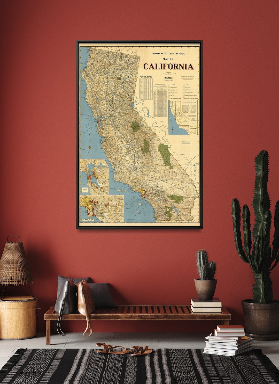 California Map Wall Art, Vintage California Map Print, Large Map Poster ...