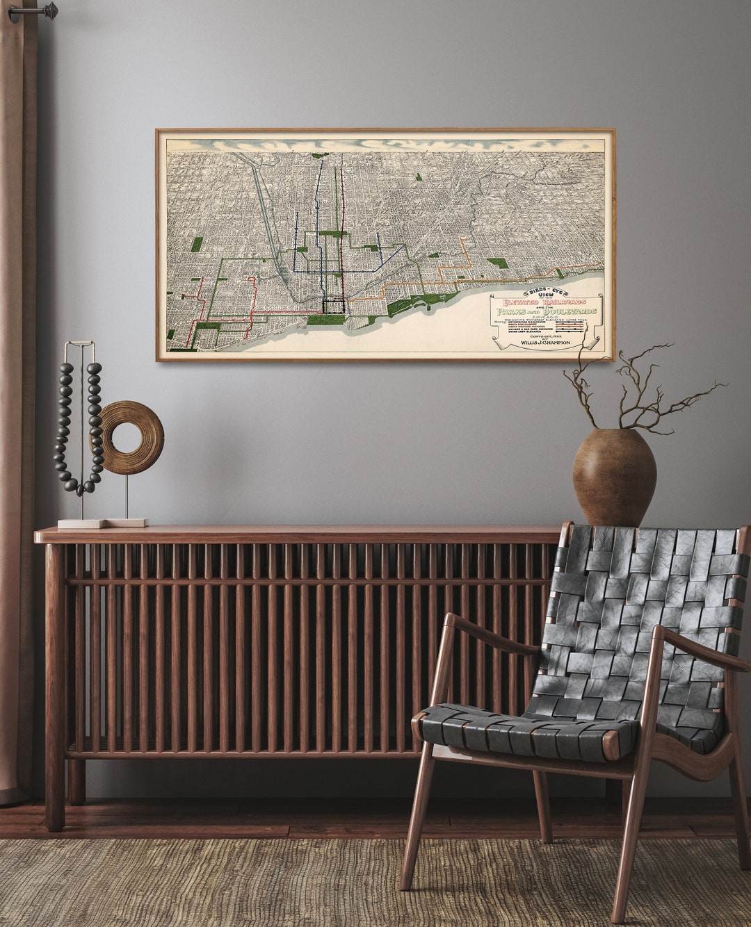 Chicago Subway and Parks Vintage Map Print| Long & Narrow Map Poster ...