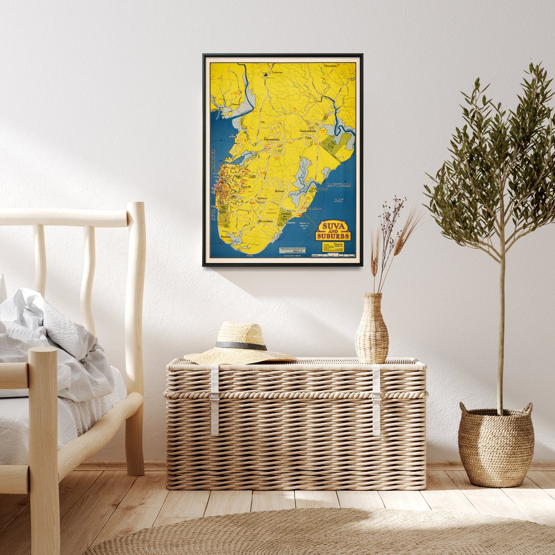 Suva, Fiji Vintage Map Print| Colorful Map Poster| Wall Art Home Gift ...