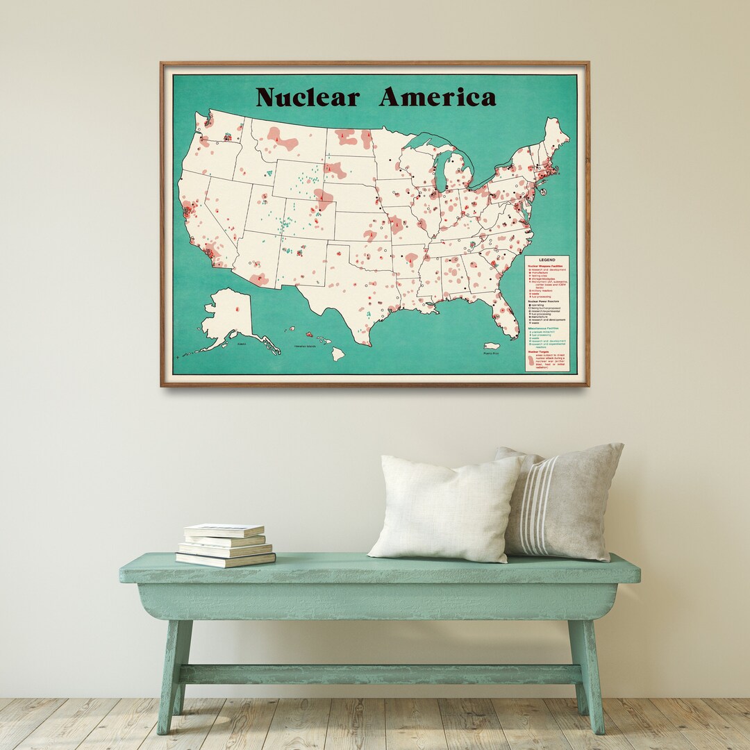 Nuclear America Vintage Map Prin,| Atomic Weapons Map Poster, Nuclear ...