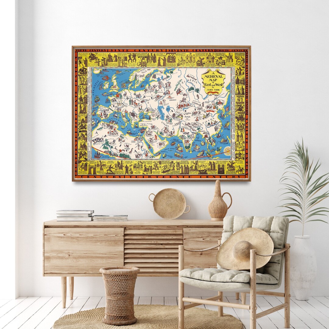 Medieval East and West Vintage Map Print, Historical Map Poster, Wall ...
