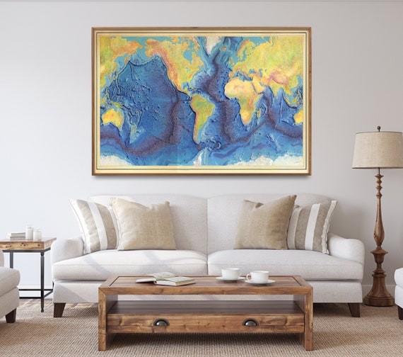 World Ocean Floor Map Large World Map Ocean Wall Art Ocean | Etsy Australia