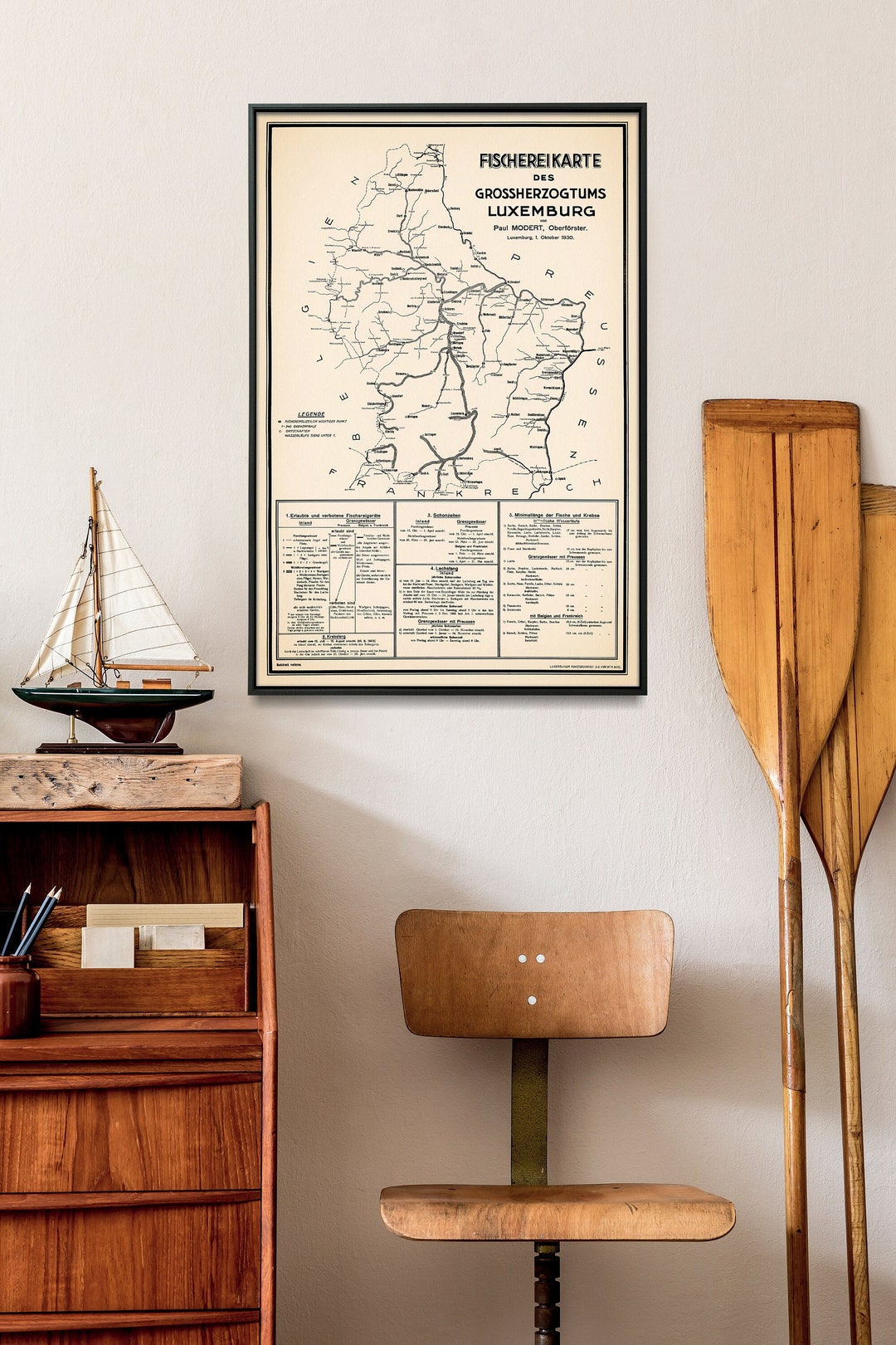 Luxembourg Vintage Fishing Map| Fishing Guide Map Poster| Wall Art Home ...