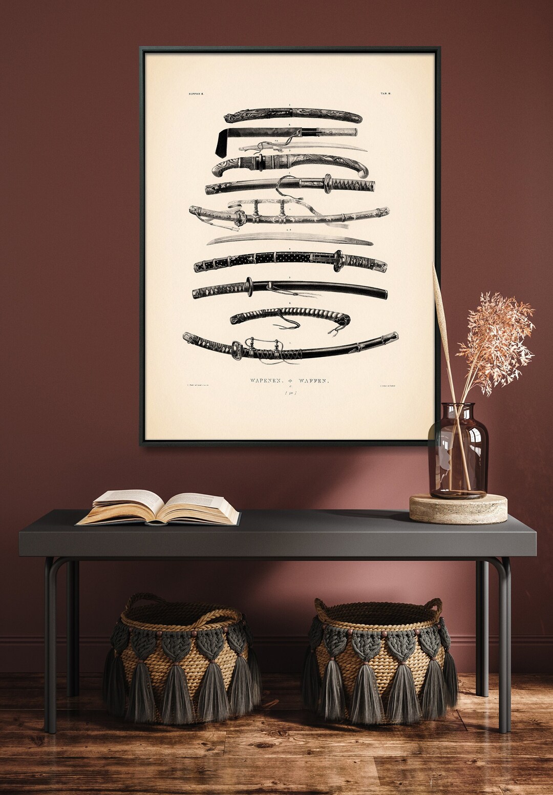 Japanese Swords & Daggers Vintage Chart Print, Samurai Katana Poster ...