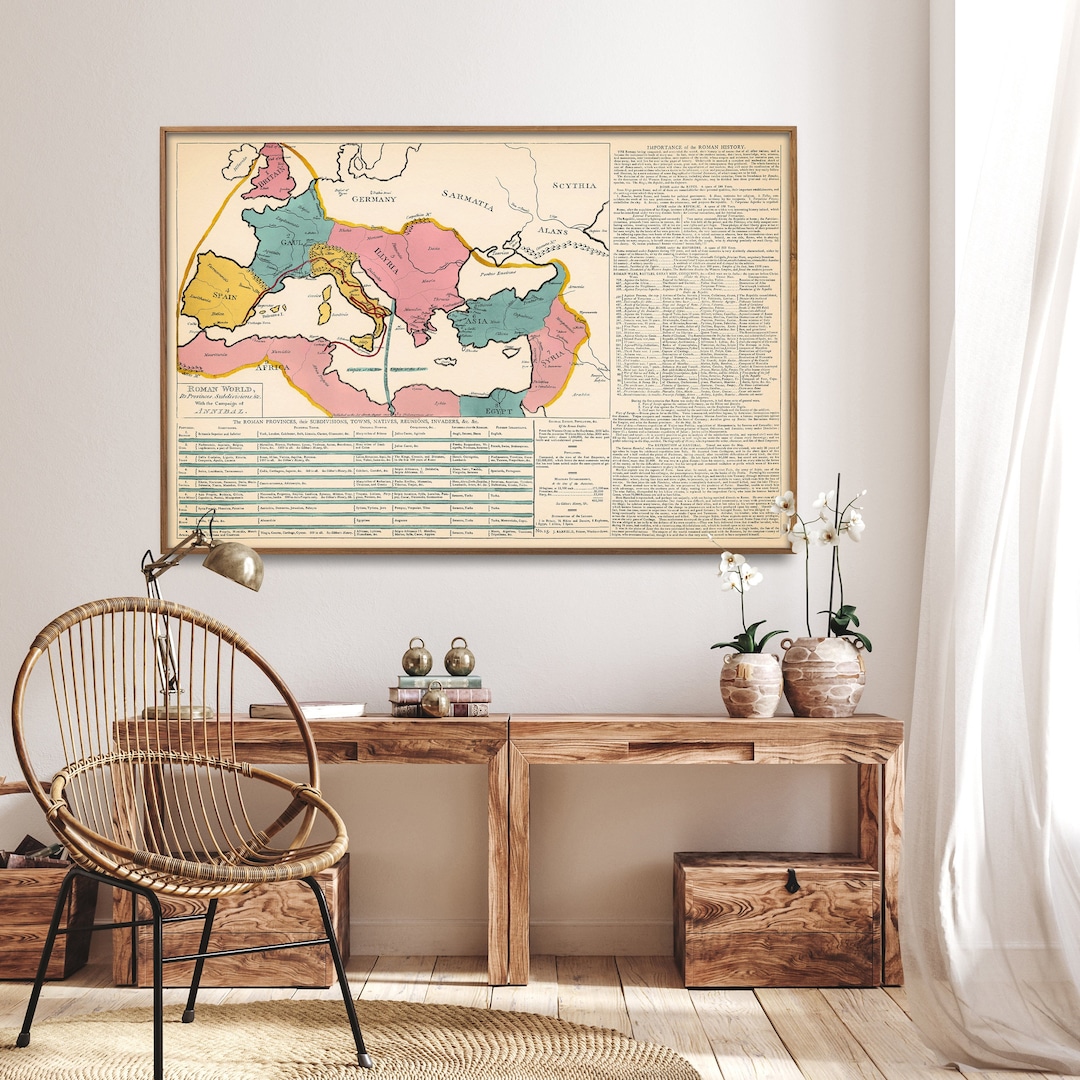 Roman Empire Vintage Map Print| Hannibal Campaign in Roman World ...