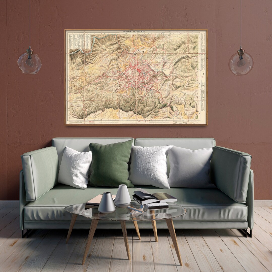 Shillong Vintage Map Print| Meghalaya Region Map Poster| India Home ...
