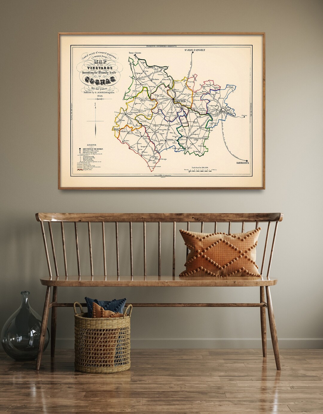 Cognac Brandy Vineyards Vintage Map Print| France Wine Region Map ...