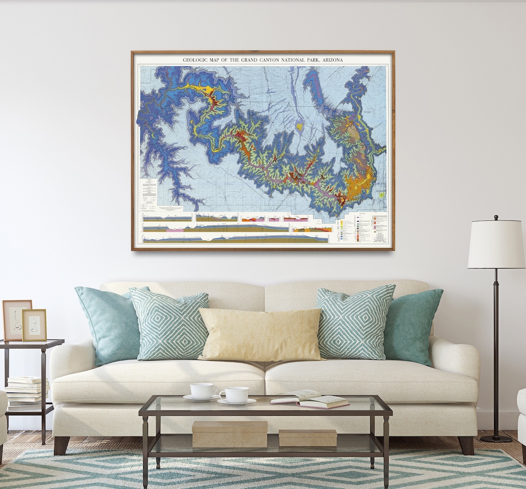 Grand Canyon Vintage Geologic Map Print| National Park Arizona Wall Art ...