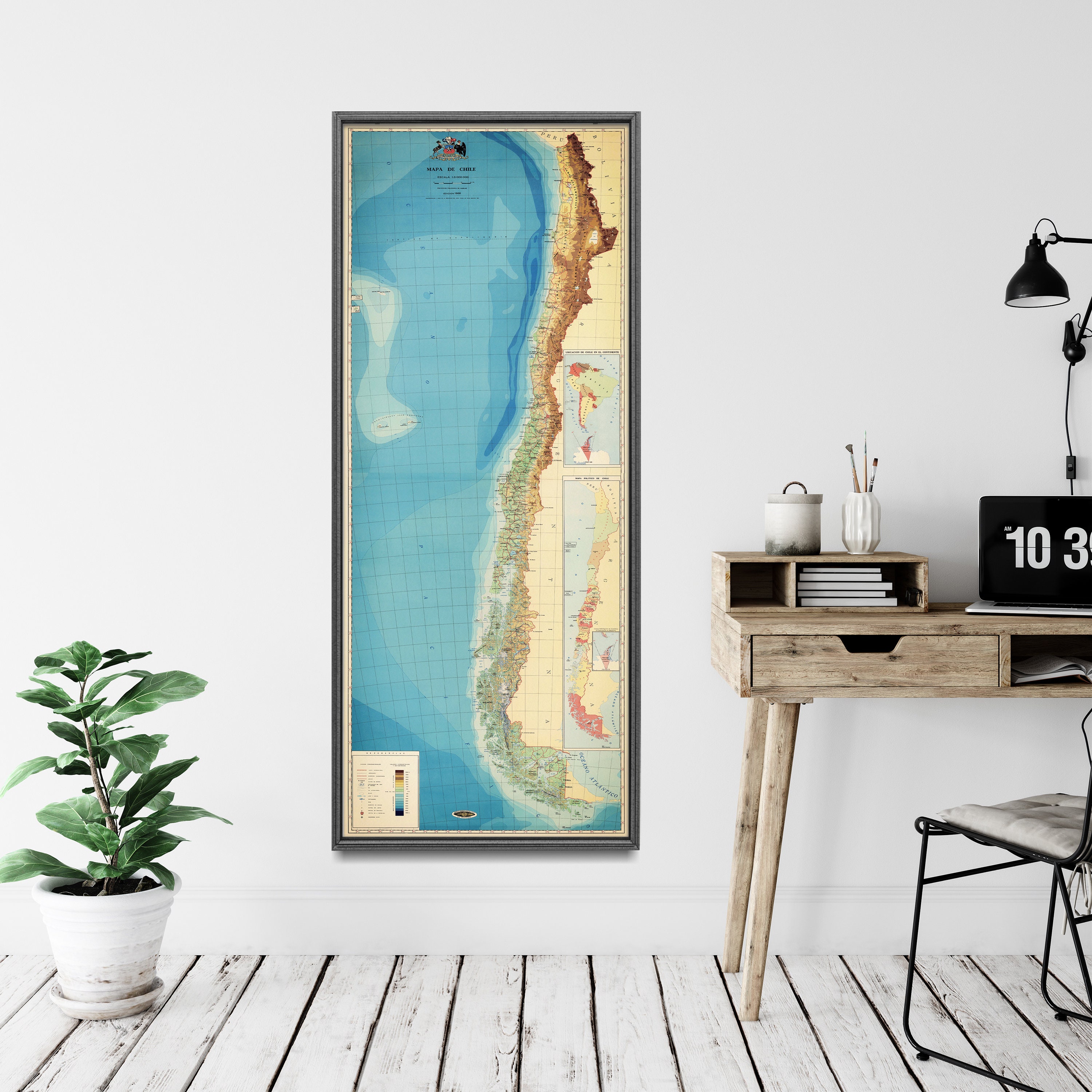 Chile Vintage Map Chile Poster Chile Gifts Tall Narrow Wall - Etsy