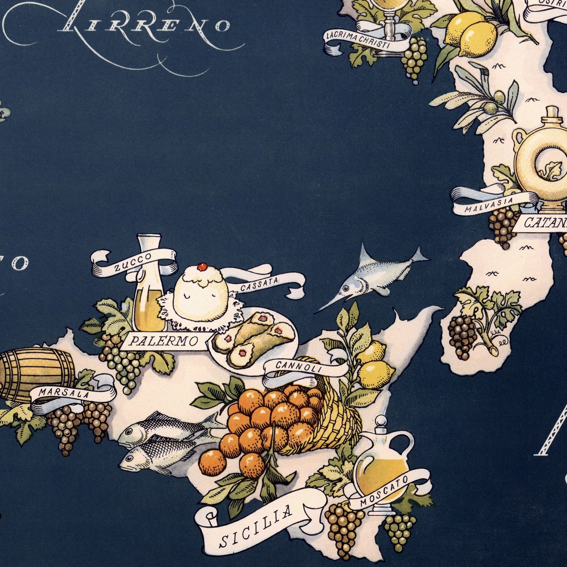 Vintage Italy Food & Wine Map Art Print: Kitchen Decor Poster - Etsy