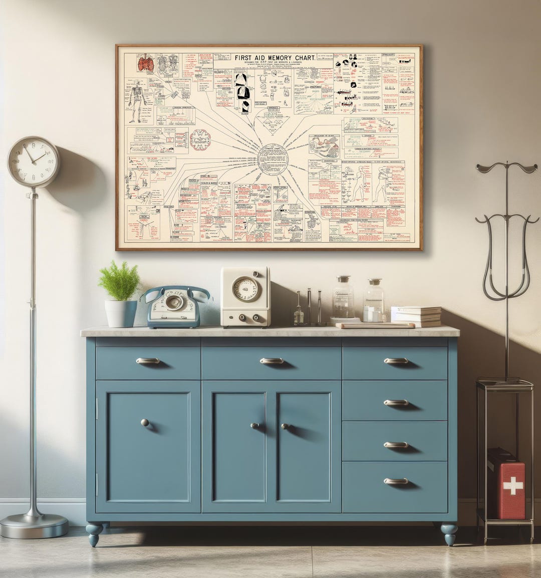 Vintage First Aid Memory Chart, Doctor's Office Wall Art, Ideal Medical ...