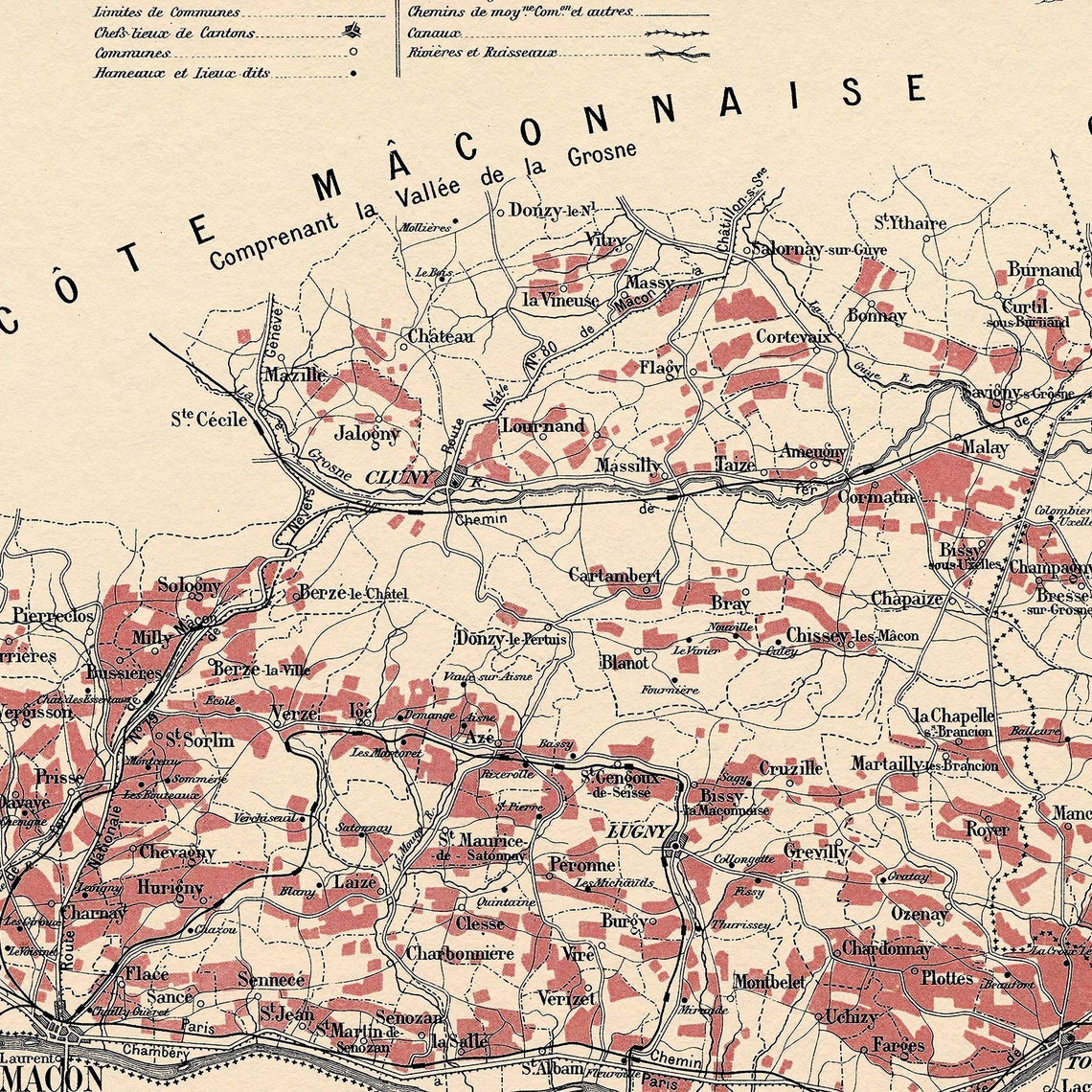 Wine Map of Beaujolais Maconnais Et Chalonnais Bourgogne - Etsy