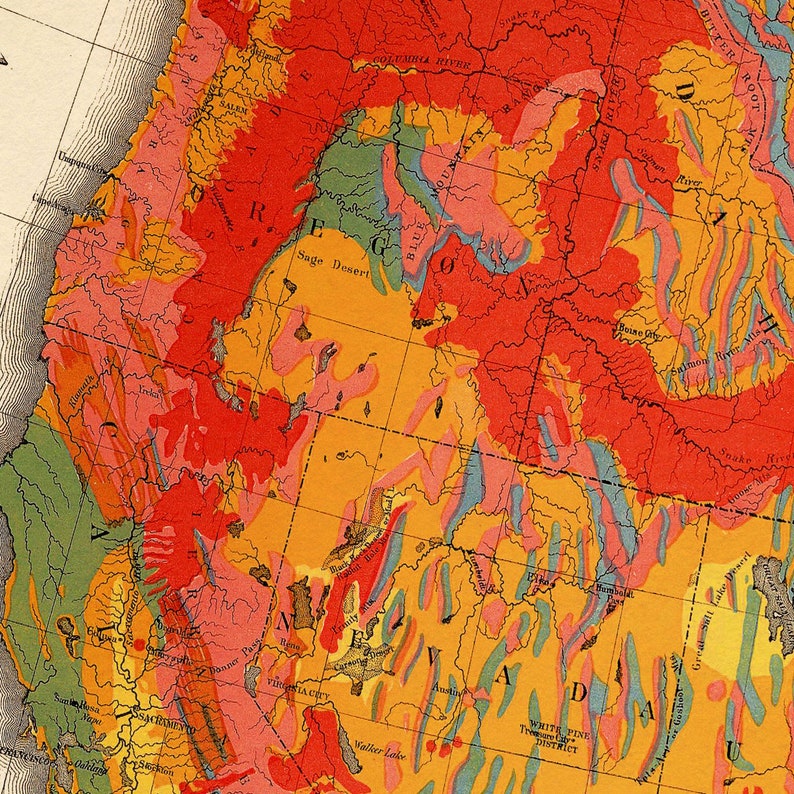 Vintage 1874 US Geological Map Print: American Geology Gift - Etsy