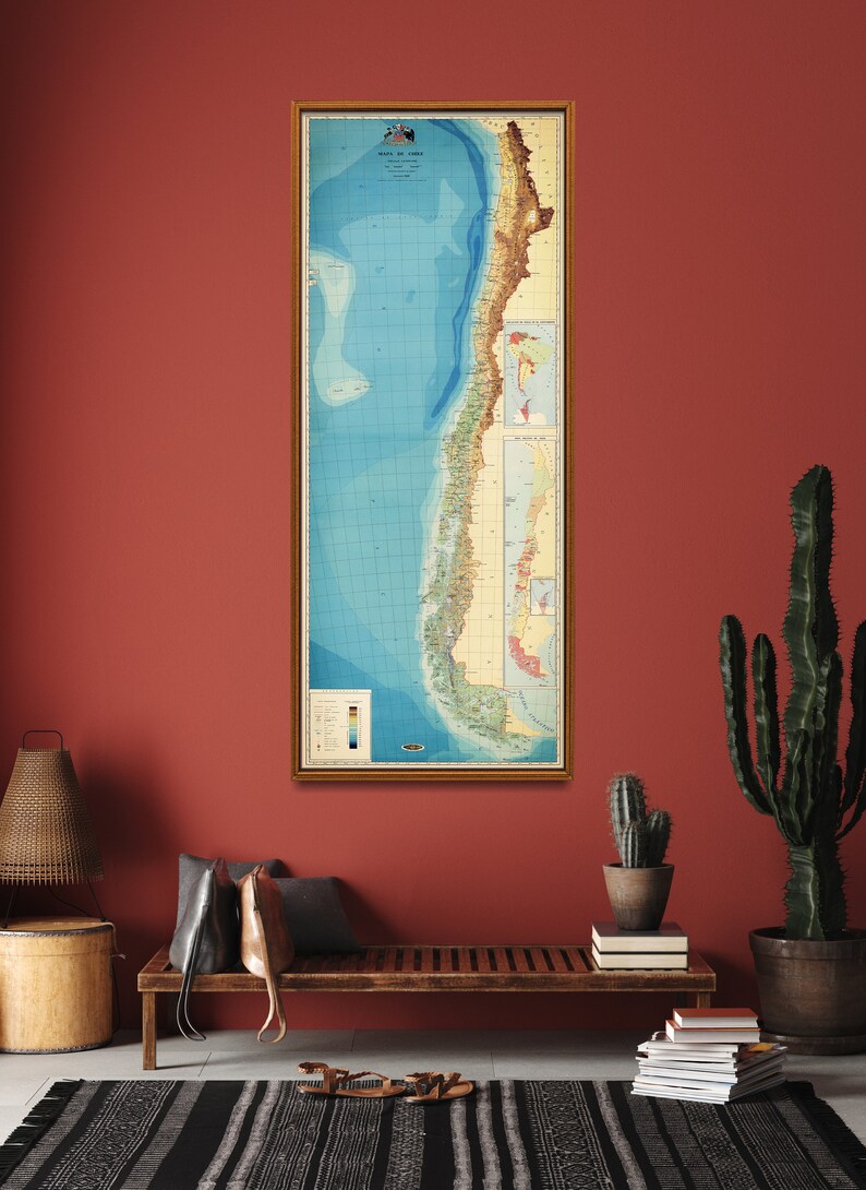Chile Vintage Map Chile Poster Chile Gifts Tall Narrow Wall - Etsy