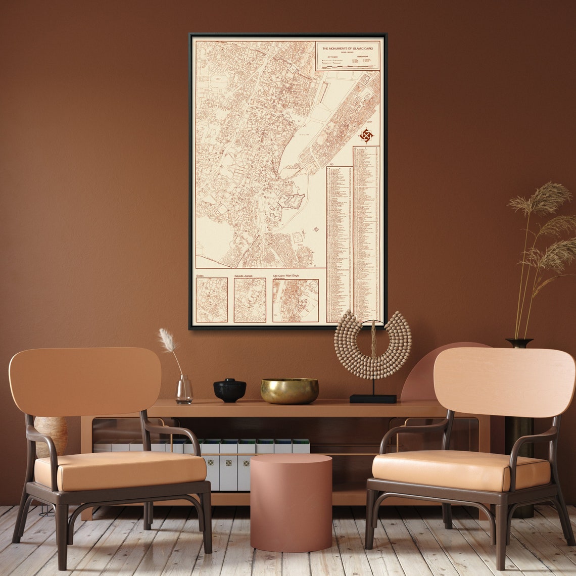 Cairo Islamic Monuments Vintage Map Art Print: Egypt Muslim Home Decor ...