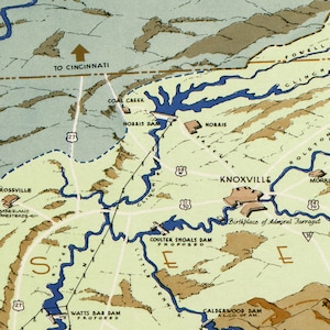 Tennessee Valley Vintage Map Print, Tennessee River Map Poster, Home ...