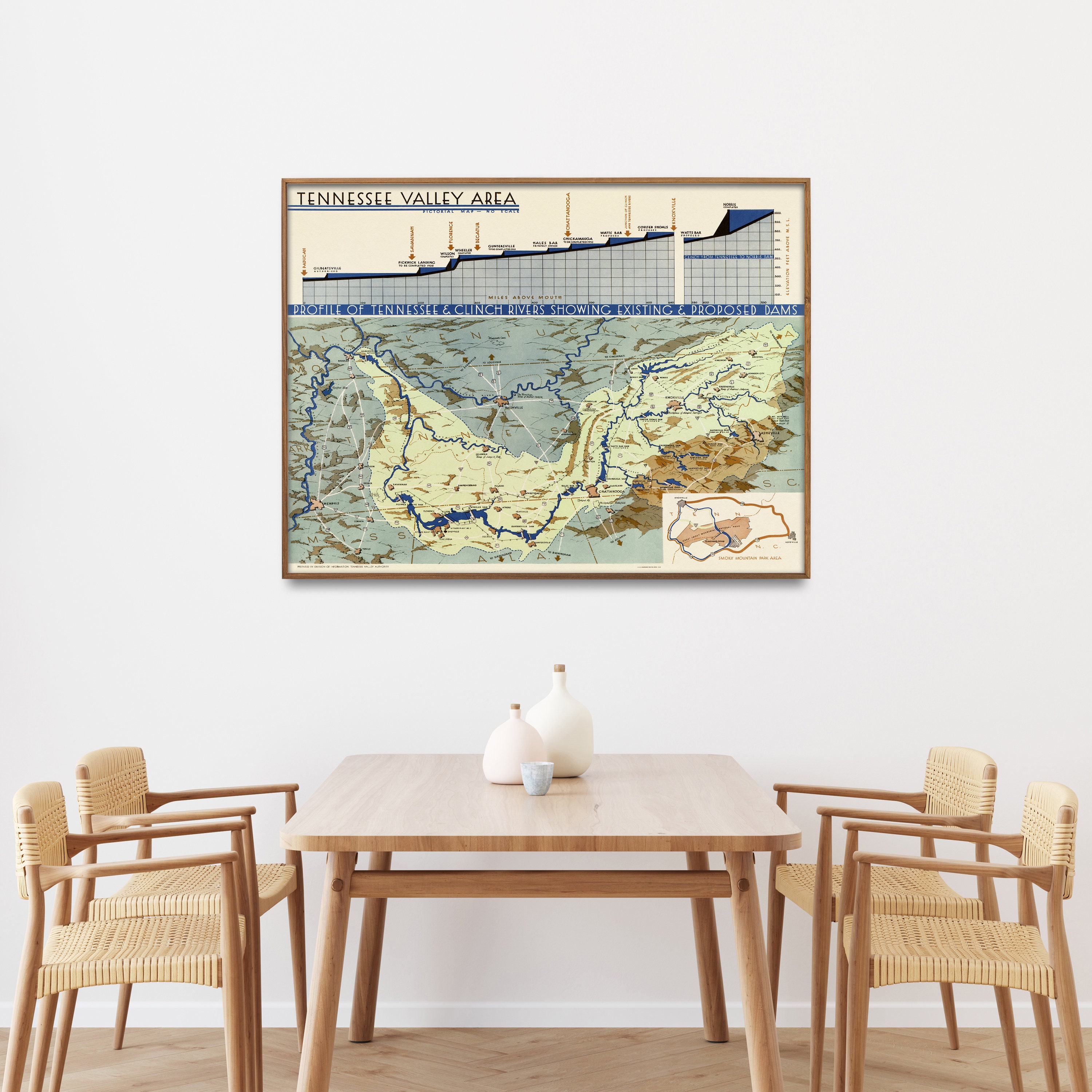 Tennessee Valley Vintage Map Print Tennessee River Map | Etsy